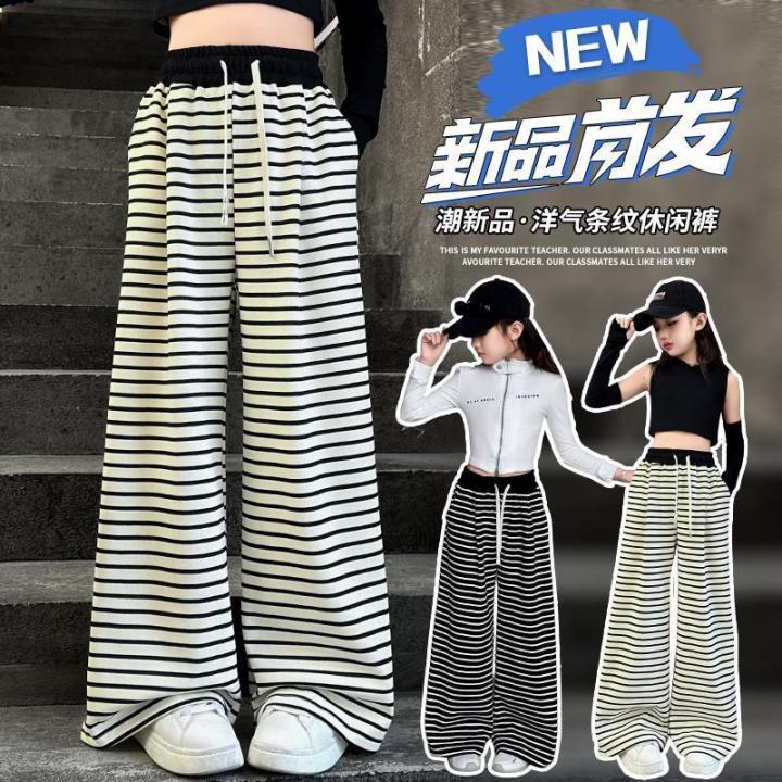 Girls striped wide-leg pants spring new children's bell bottoms, baby ...