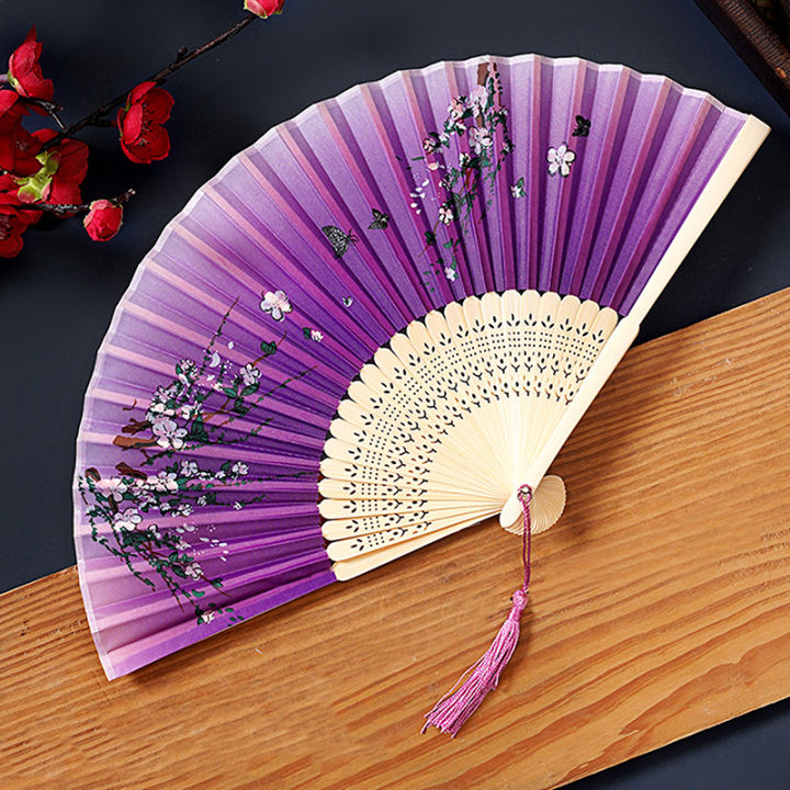 Vintage Silk Folding Fan Chinese Japanese Art Crafts Gift Home ...
