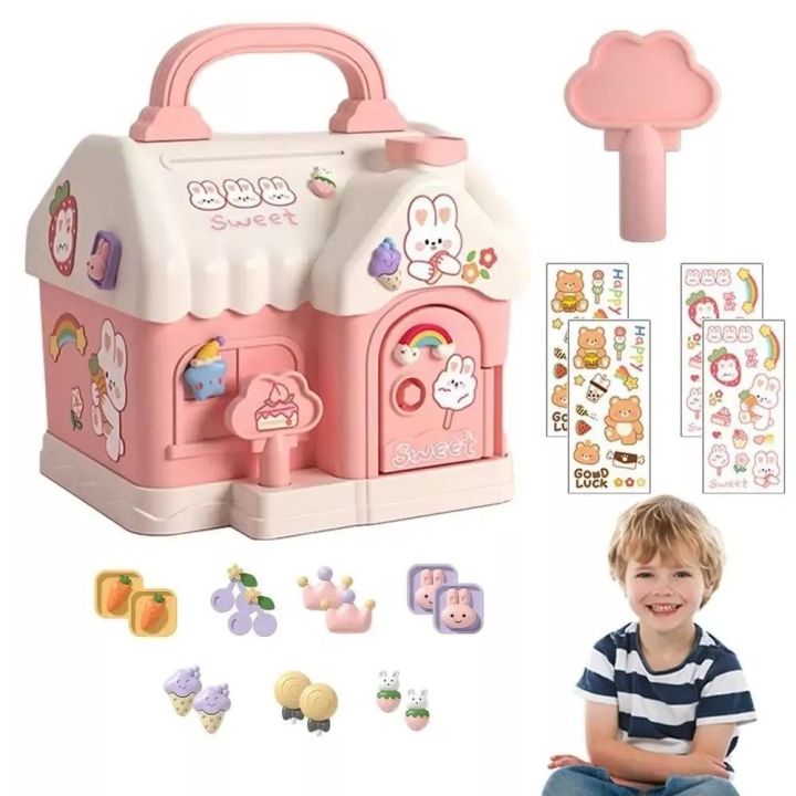 New House-Shaped Money Box PP Safe Bank Toy Piggy Bank Key Lock ...