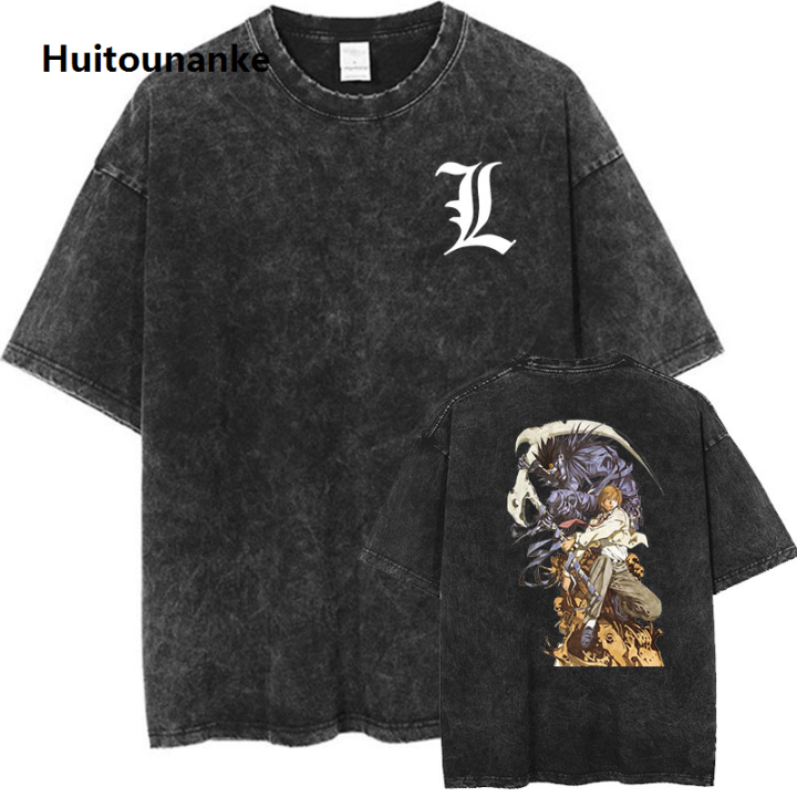Huitounanke Death Note T-Shirt Oversized Acid Washed Tee Print Retro ...