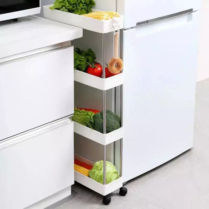 4 Layer Movable Storage Rack Space Saving Organizer With Wheel | Daraz ...