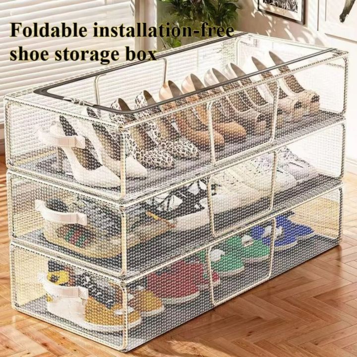 New Stackable Shoe Box Foldable Dustproof Shoe Rack Containers Clear ...