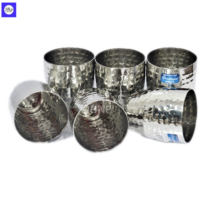 DeviDayal Stainless Steel Mather Hammered ( Beaten ) Glass Pack Of 6 / ...