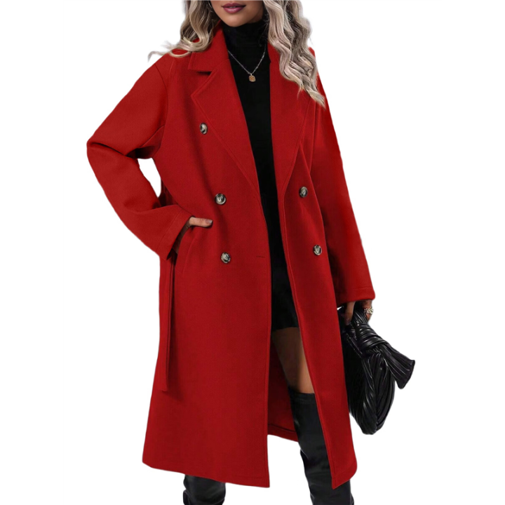 Women'S Wool Pea Coat Double Breasted Fleece Trench Coat Mid Long ...