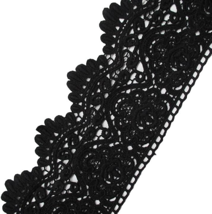 IS-P 1 Meter of 3 Inches Wide Width in Black Embroidered Eyelet Lace ...