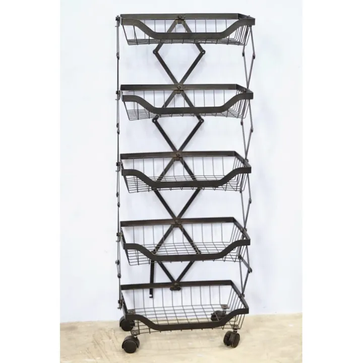 Baskets Rack Kitchen Pantry Storage Organizer Cart 5 Tiers Foldable ...