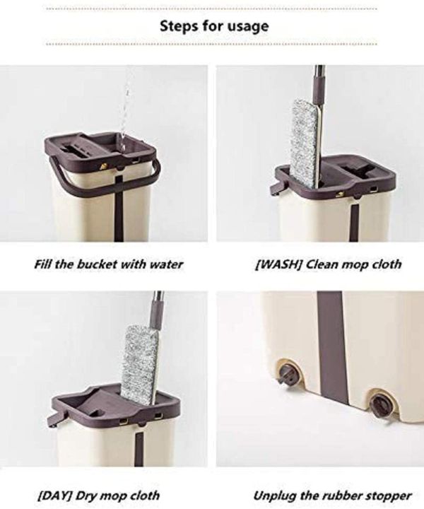 SCRATCH Cleaning Mop with Bucket Hands-Free Microfiber Flat Spin Mop ...