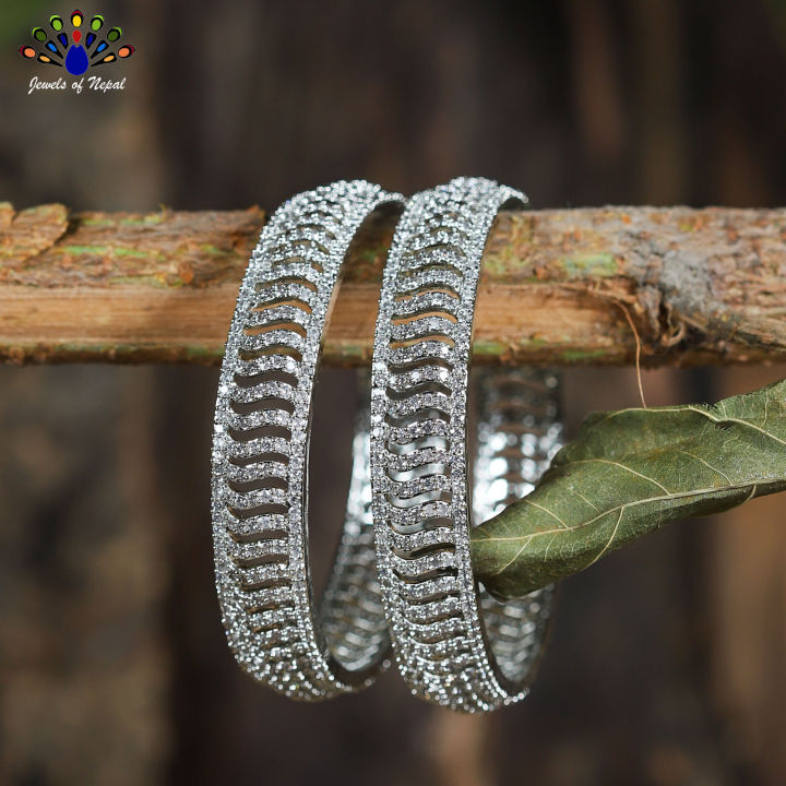 White American Diamond Studded Bangles For Women- 2 Pcs | Daraz.com.np