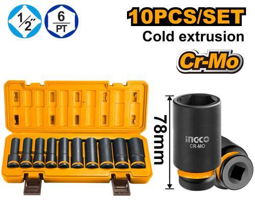 INGCO New 10 Pcs 1/2" Deep Impact Socket Set HKISSD12102L | Daraz.com.np