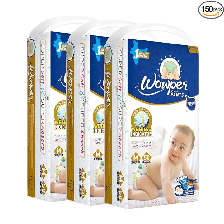 Wowper Baby Diapers | M | 150 pic| Wetness Indicator |Anti Rash |up to ...