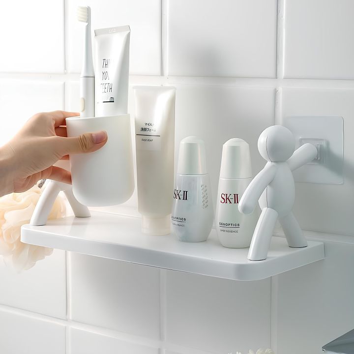 Wall Hanging Bathroom Storage Human Hook Rack Floating Wall Ledge Shelf ...