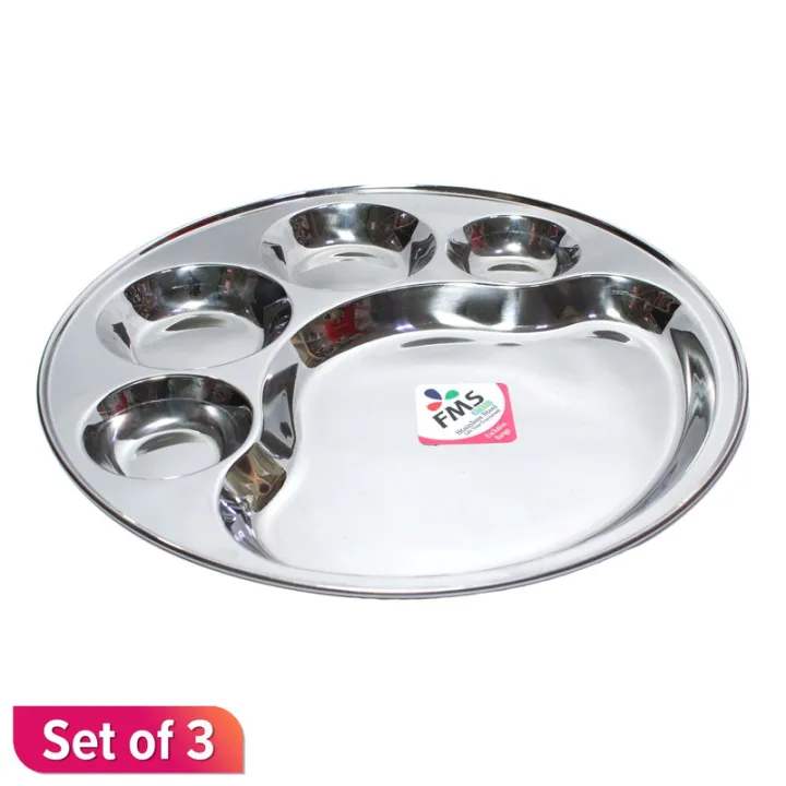 FMS Famous Patti Khumcha Thal Stainless Steel Dinner Plate Set 3 ...