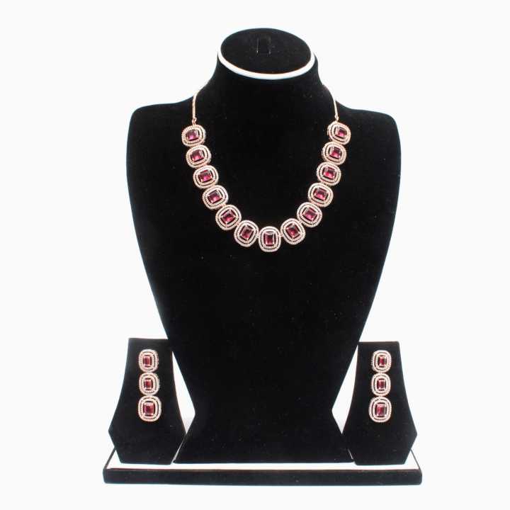 Rose Gold Ruby Stone AD Necklace Set | Daraz.com.np