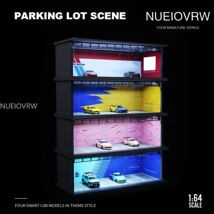 Diorama 1/64 Scale Car Garage Model LED Lighting City Street View Car Showroom Model Car Parking ...