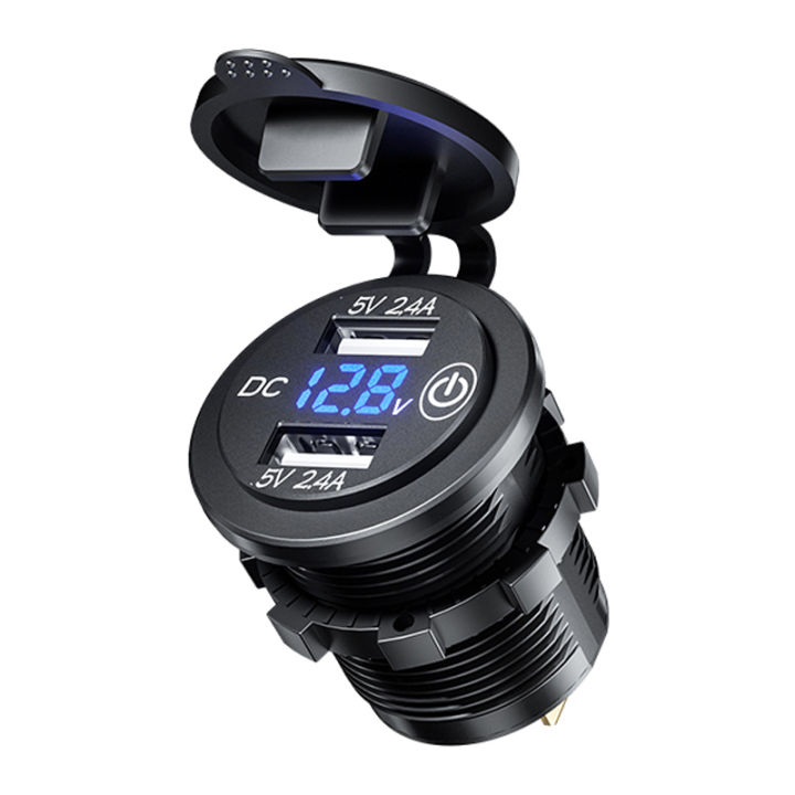Car USB Charger Voltage Meter Switch Press on Off Waterproof LED ...