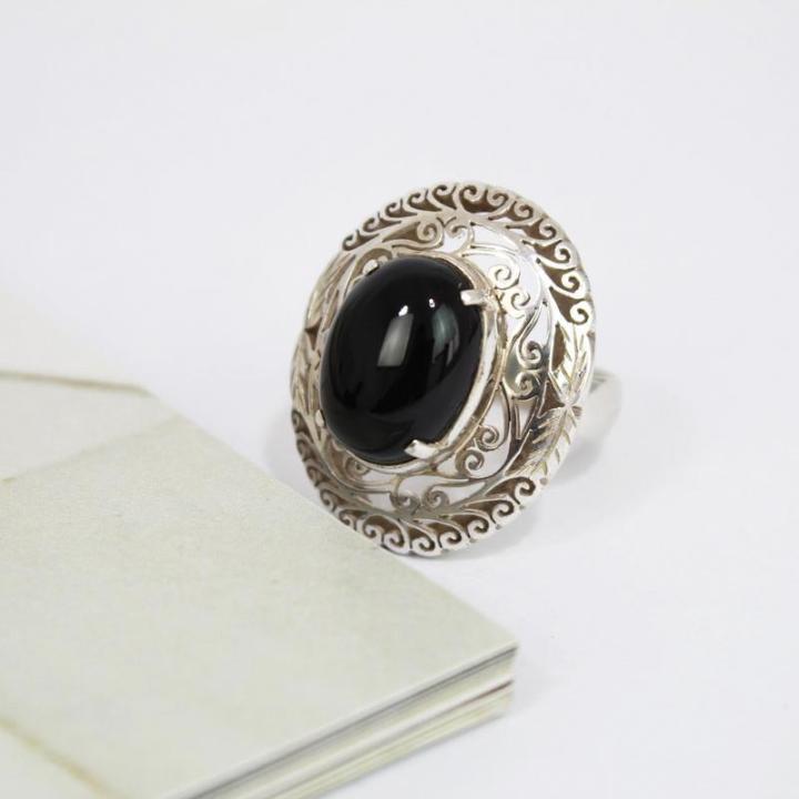 Natural Black Onyx Stoned Pure Silver Ring - Unisex | Daraz.com.np