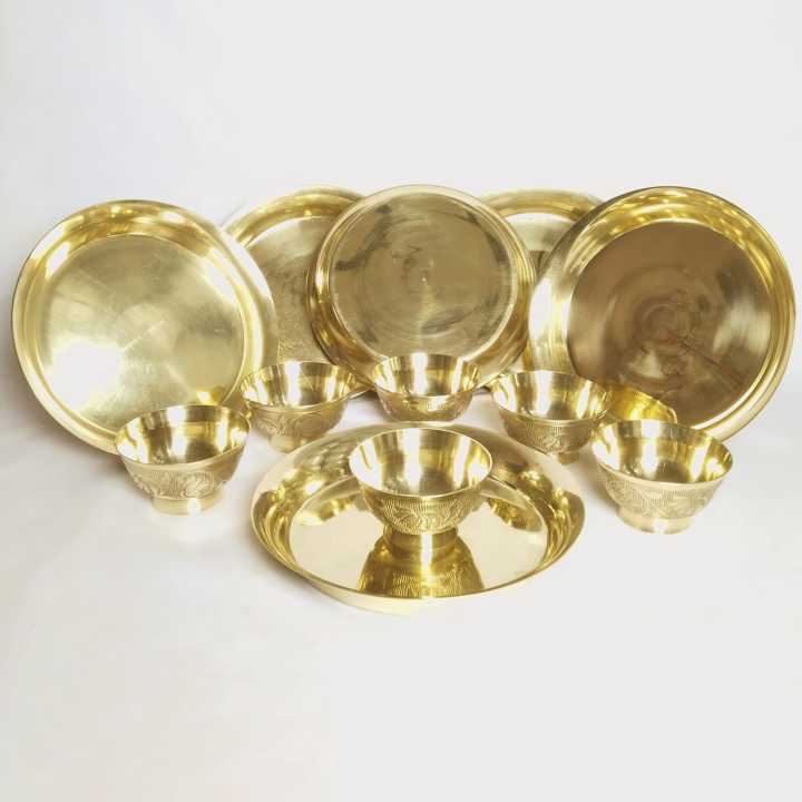 Brass Thaal/Plate (Nepali Thaal) 9.6 inchs With Bowl(Buta Ghoda ...