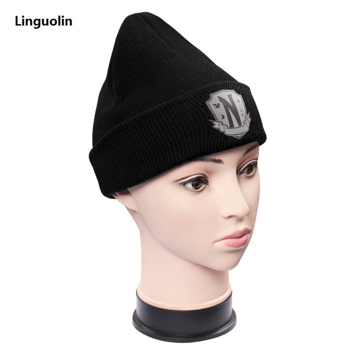 Linguolin Wednesday Addams Cosplay Black Blue Hat Cap Costume Bargain ...