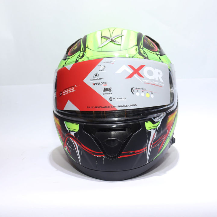Axor Black/Green/Red Venomous Spoiler Double Visor Full Helmet L ...