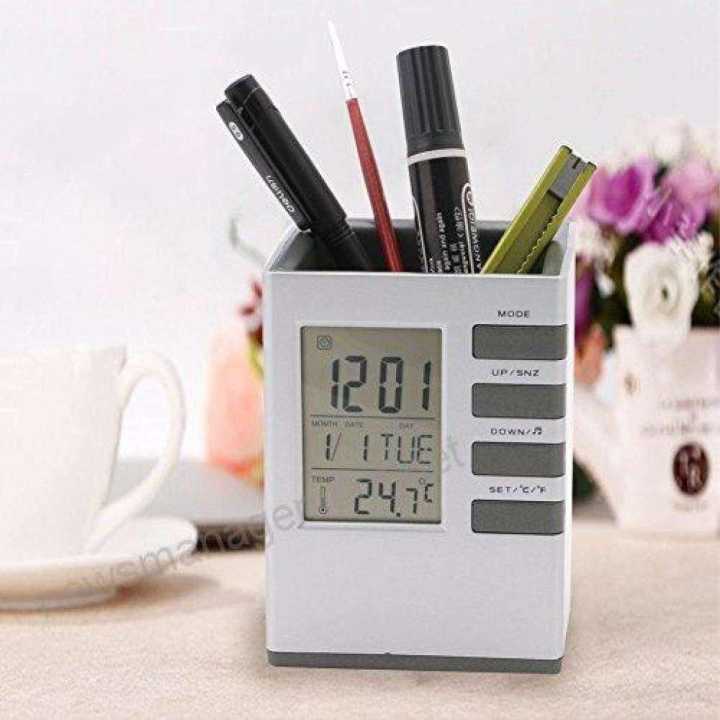Multi-Functional Desk Table Clock, Digital Lcd Screen Alarm Clock Pen ...