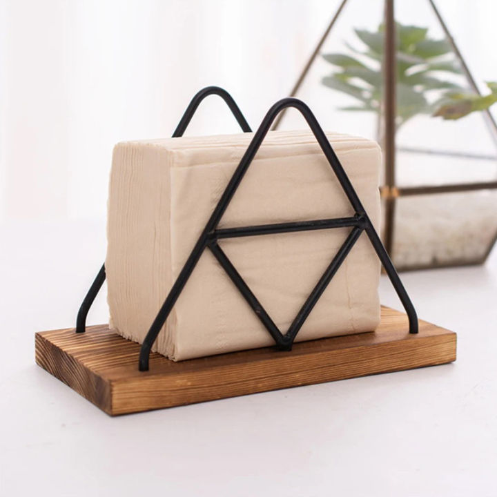 Nordic Triangle Paper Towel Holder Metal Steel Rim Wood Upright Napkin ...