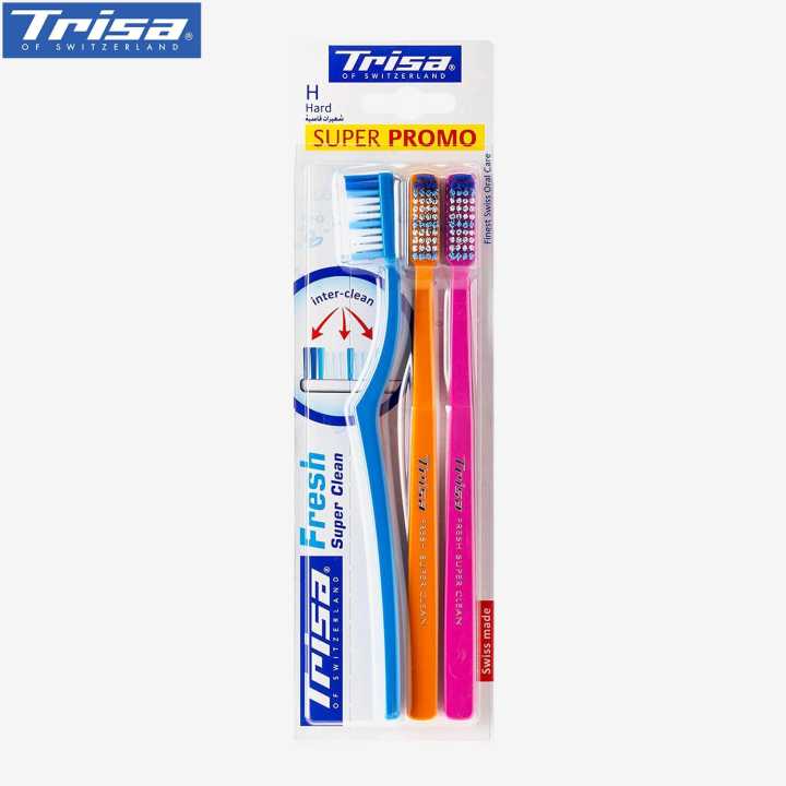 Trisa Fresh Super Clean Hard Trio Pack Toothbrush With Ergonomic Handle ...