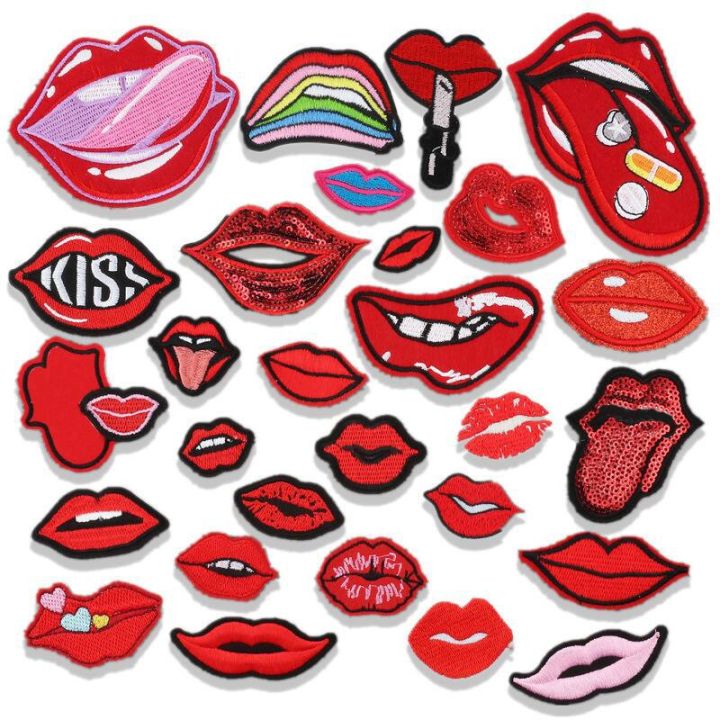 Blazing Sun Red Lips Embroidery Label Lips Mouth Embroidery Cloth ...