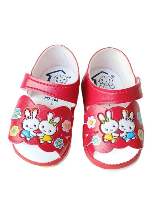 Little Home Leather Feel Soft Sole Shoe Red Sandals Slipper With ...