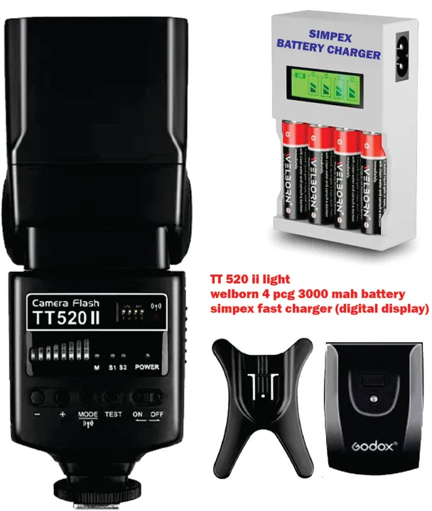 GODOX TT520 II With Charger & Battery for Canon Nikon Sony Pentax ...