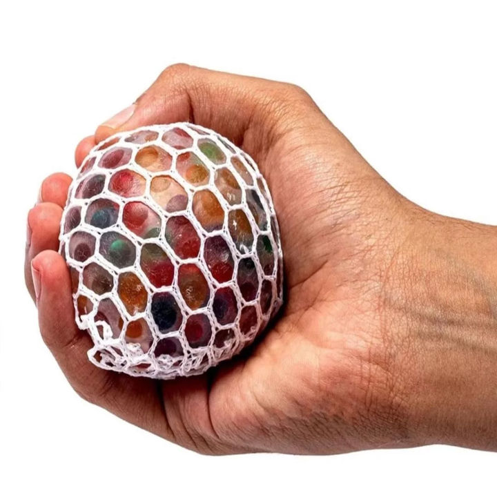 Stress Relief Squishy Squeeze Ball Mesh Toy With Beads 7cm Inside ...