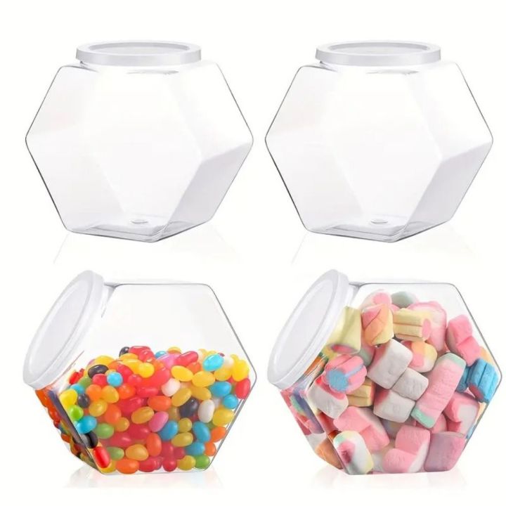 Portable Hexagonal Candy Cookie Jar Clear with Lid Packaging Jars ...