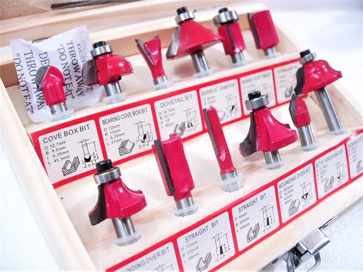 12-Pieces Multi Shapes Router/Trimmer Bit Set Combo with Wooden Box ...