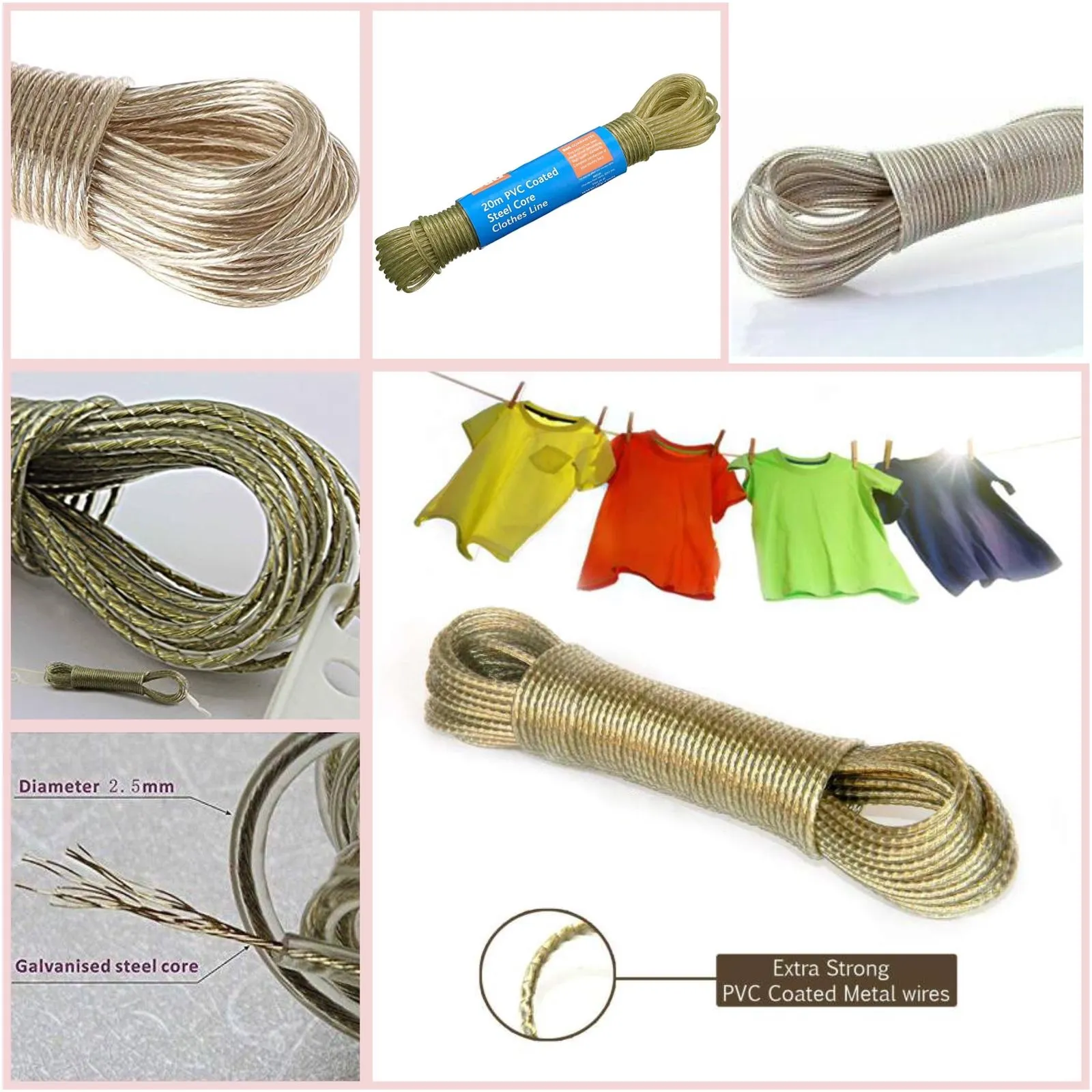 20 meter PVC Coated Steel Cloth Drying Wire Rope Clothesline By At ...