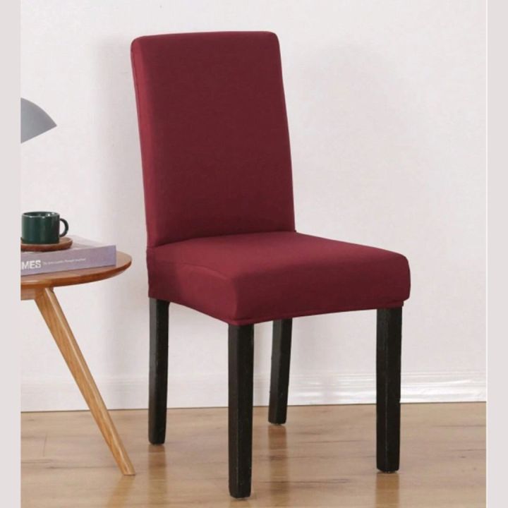 Set Of 4 - Plain Maroon Dining Chair Covers, Elastic Slipcover ...