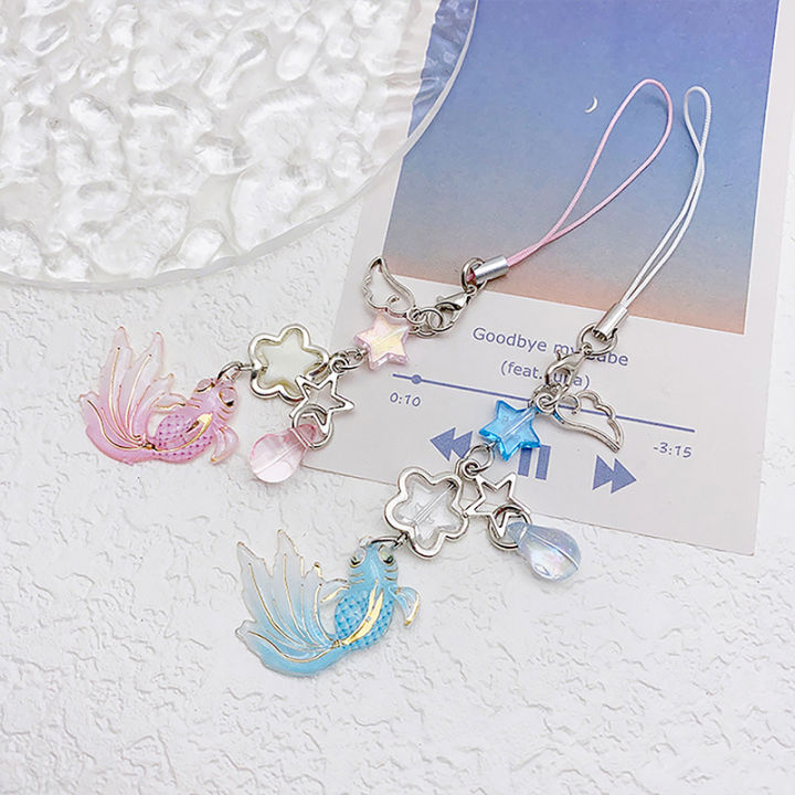 Y2K Aesthetic Goldfish Phone Chain Star Beaded Gold Fish Mobile Phone ...