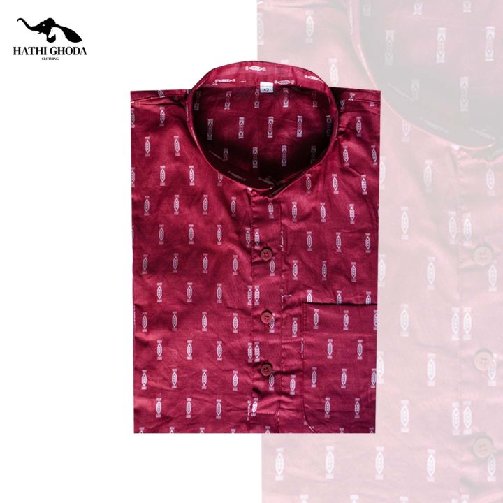 Hathighoda Men’s Maroon Cotton Kurta Surwal Set | Festive wear | Daraz ...