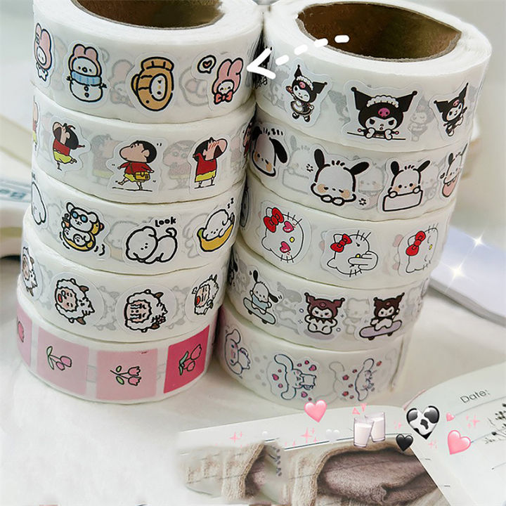 500Pcs/Roll Stickers Kawaii Hello Kitty Melody Kuromi Cinnamoroll ...
