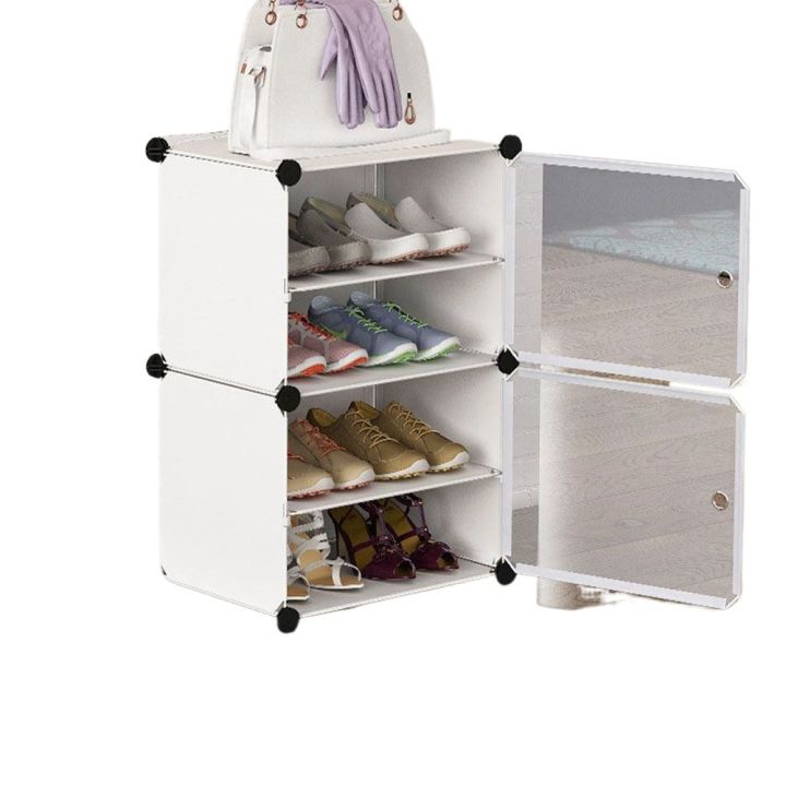 Table Runner Dustproof Shoe Rack 2 Columns 4 Tier Plastic Withdoor ...