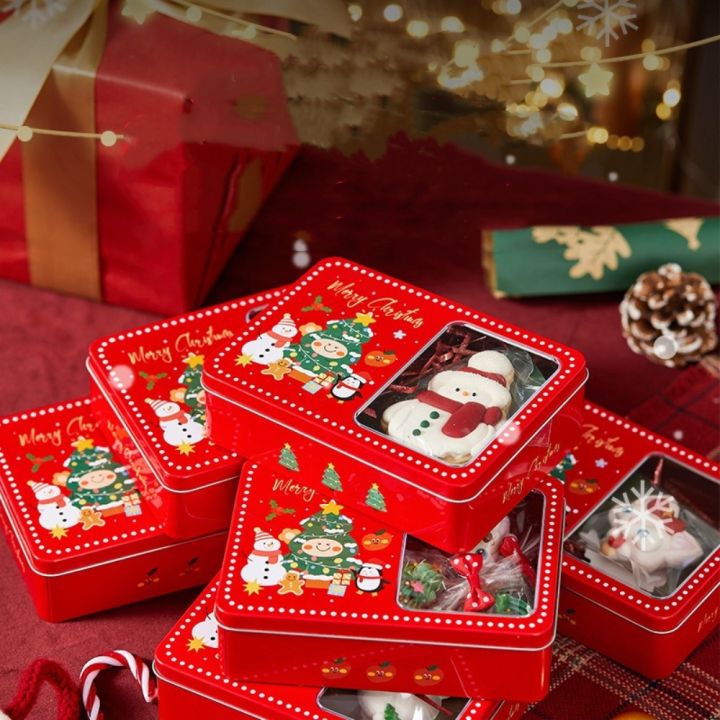 Cartoon Rectangle Christmas Tinplate Candy Box Empty Metal Biscuit ...