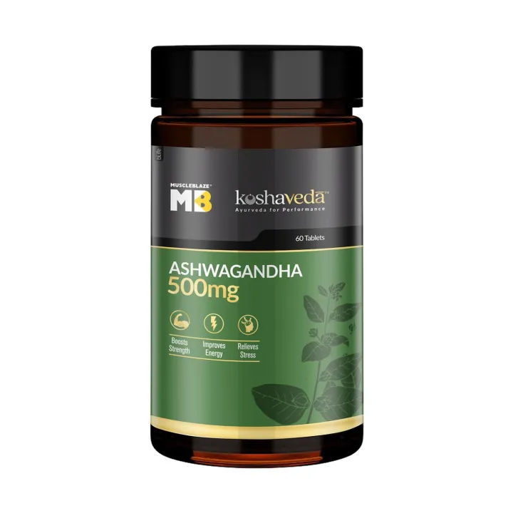 MuscleBlaze Ashwagandha 500mg 60 Tablets High Strength Potent Formula Boost Muscle Mass ...