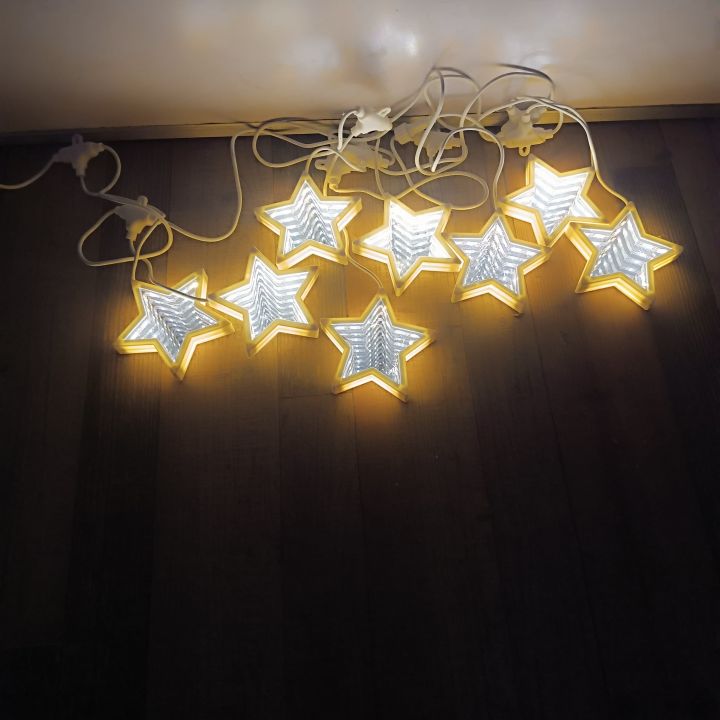 LED Star Infinity Mirror Decorative Hanging Light -Set of 8 Stars ...
