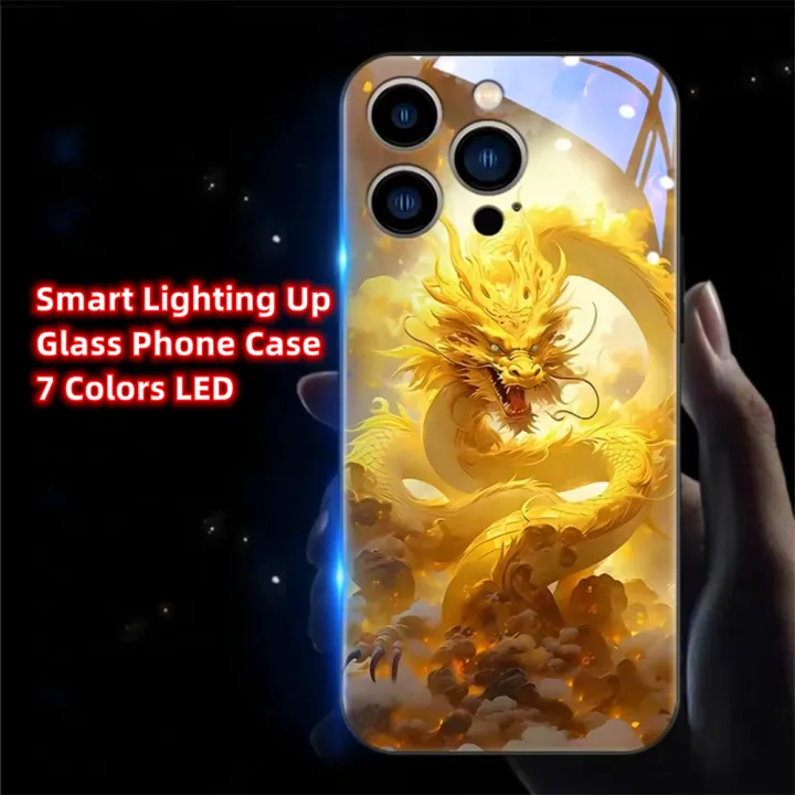 Golden Dragon Circles Sound Control LED Flash Case Luminous Cover For ...