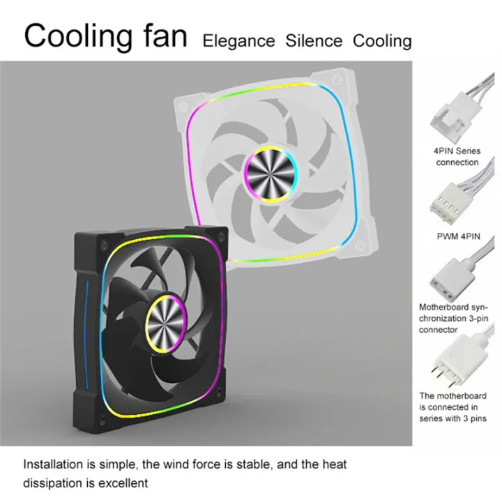 Desktop Case Cooling Fan 12cm ARGB Chassis Fan Temperature Controlled ...