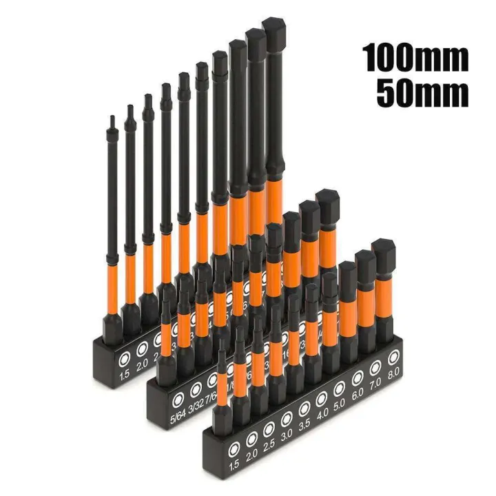 10pcs Impact Head Allen Wrench Drill Bit Set ,50-100mm H1.5-H8 Hex ...