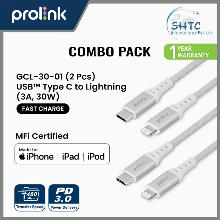 Prolink Combo Pack 30W USB-C To Lightning PD Cable Nylon Braided Fast ...