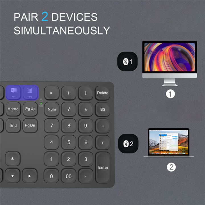 Dual Bluetooth Numeric Keyboard Rechargeable Wireless Numpad for PC ...