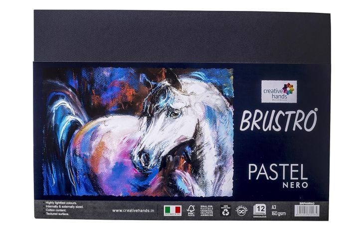 Brustro Artists Pastel Paper 160 GSM A3 Nero (Pack of 12 Black Sheets ...