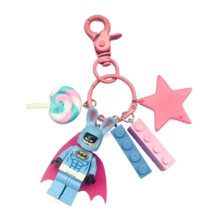 Creative Pink Lego Keychain Building Blocks Fairy Batman Key Ring Small ...