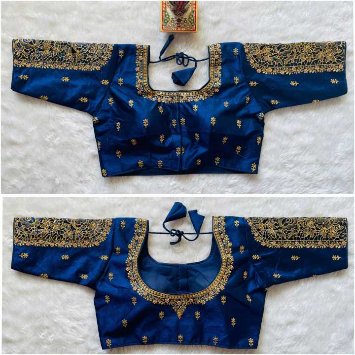 Navy Blue Color Designer Heavy Phantom Silk Read Made Blouse Pc For ...