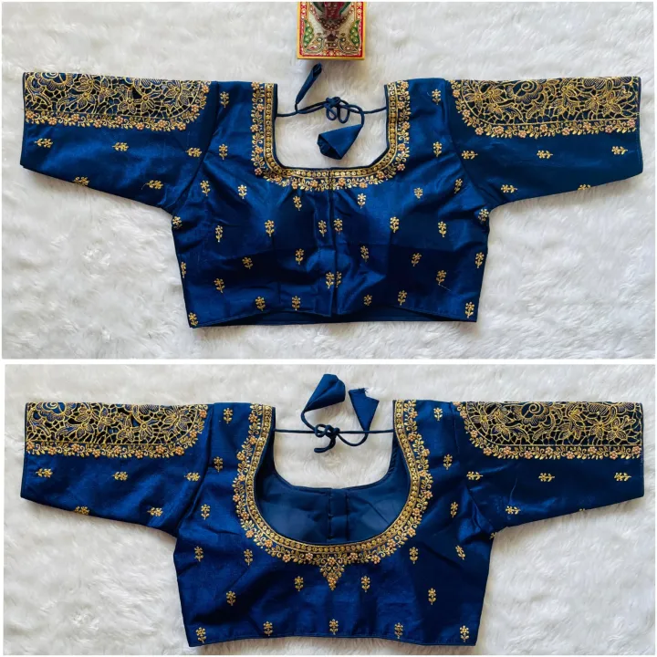 Navy Blue Color Designer Heavy Phantom Silk Read Made Blouse Pc For ...